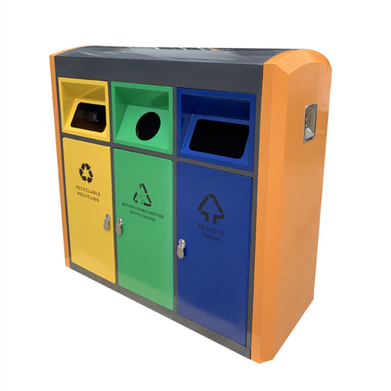 Eye-Catching 3-Compartment Recycling Bin for Public Spaces