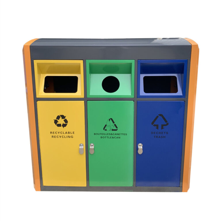Eye-Catching 3-Compartment Recycling Bin for Public Spaces