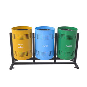 Durable 3-Compartment Perforated Steel Recycling Bin