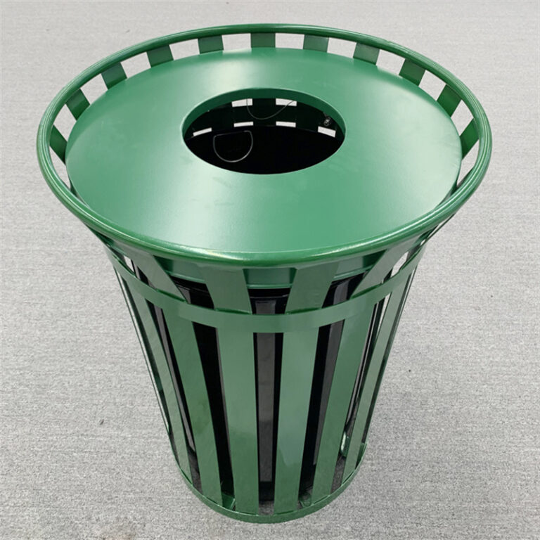Classic Slatted Steel Rubbish Bin for Outdoor Spaces