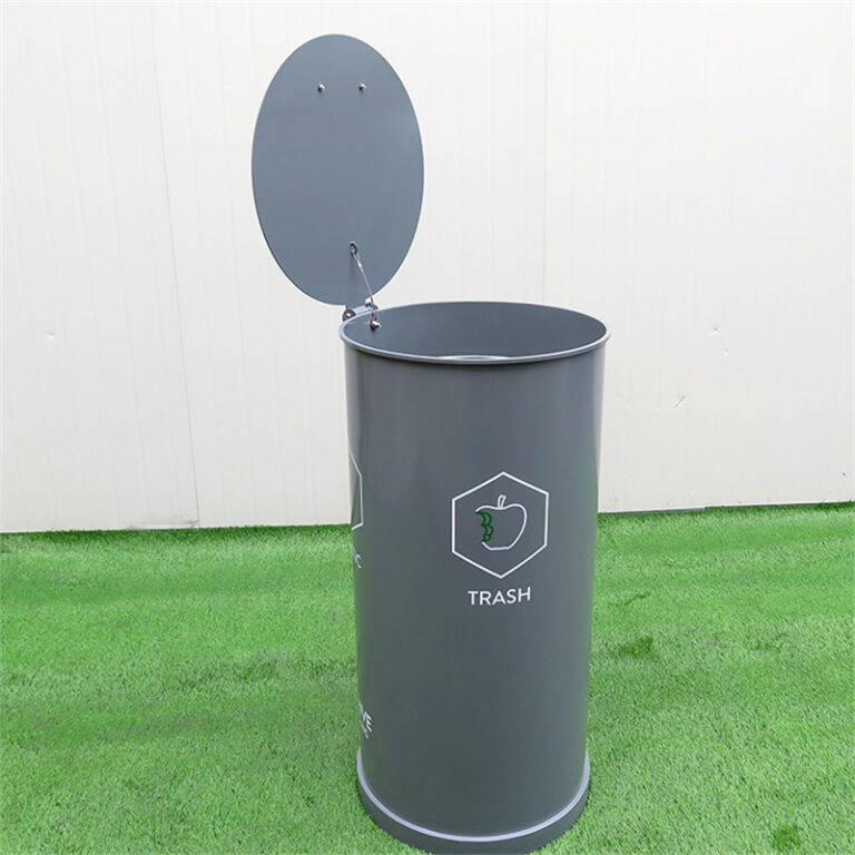 Round Outdoor Metal Litter Bin with Secure Lid