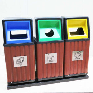 Triple-Sort Outdoor Recycling Bin Set - Outdoor Street Furniture
